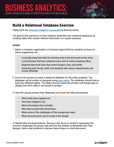 BA Build a Relational Database Exercise - Stukent : Stukent