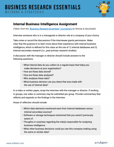 BRE Internal Business Intelligence Assignment - Stukent : Stukent