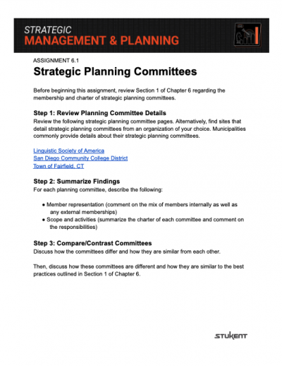 SMP Strategic Planning Committees Assignment - Stukent : Stukent